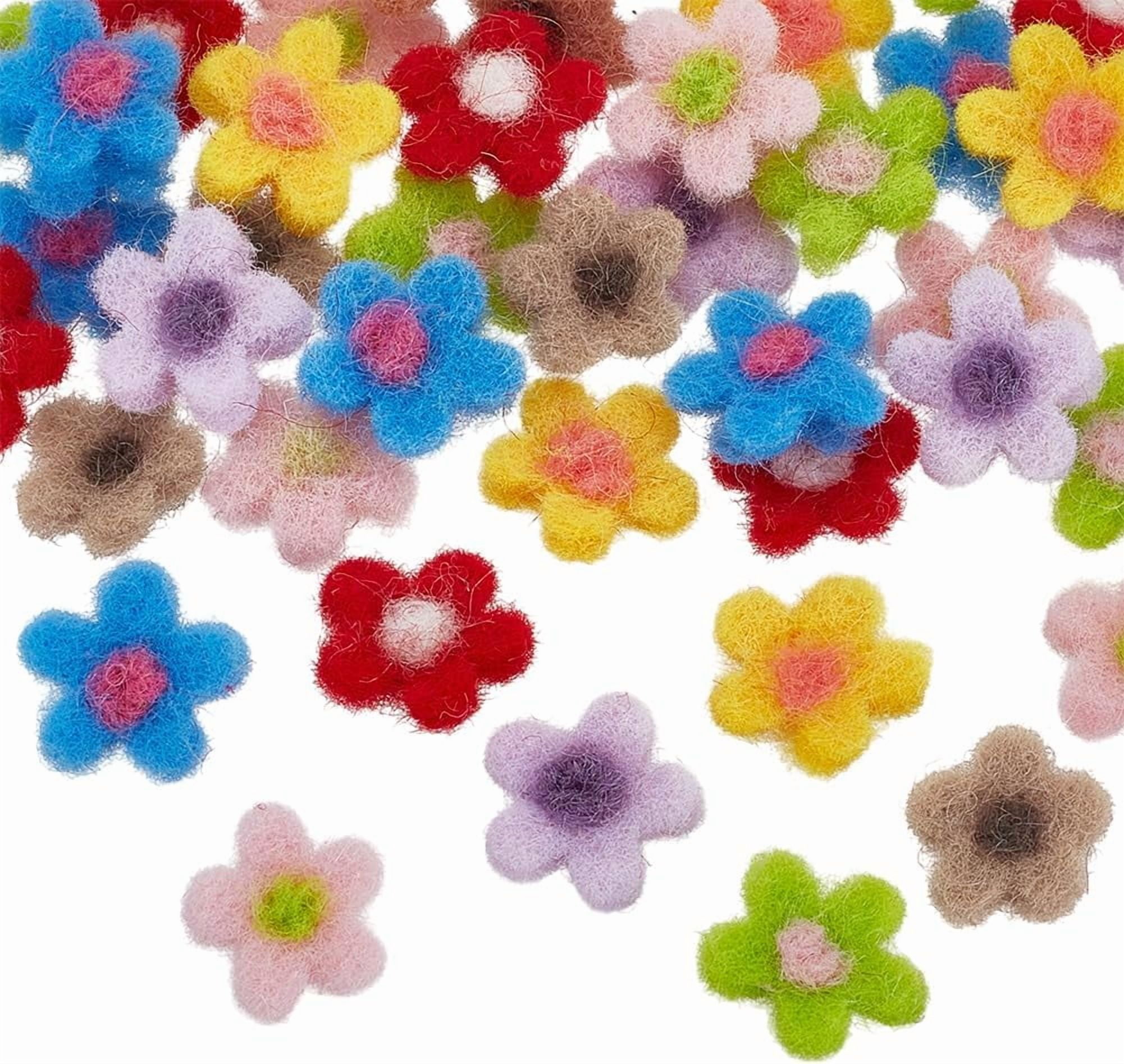 42 Pcs Wool Felt Flower 7 Colors Daisy Flower Felted Wool for Crafts 0 ...