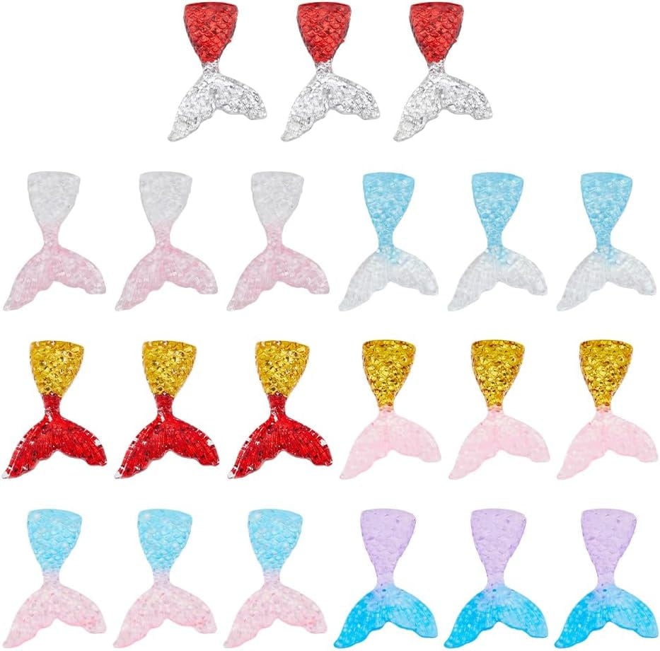 42 Pcs7 Colors Resin Fishtail Cabochons Transparent Two-Tone Sequin ...