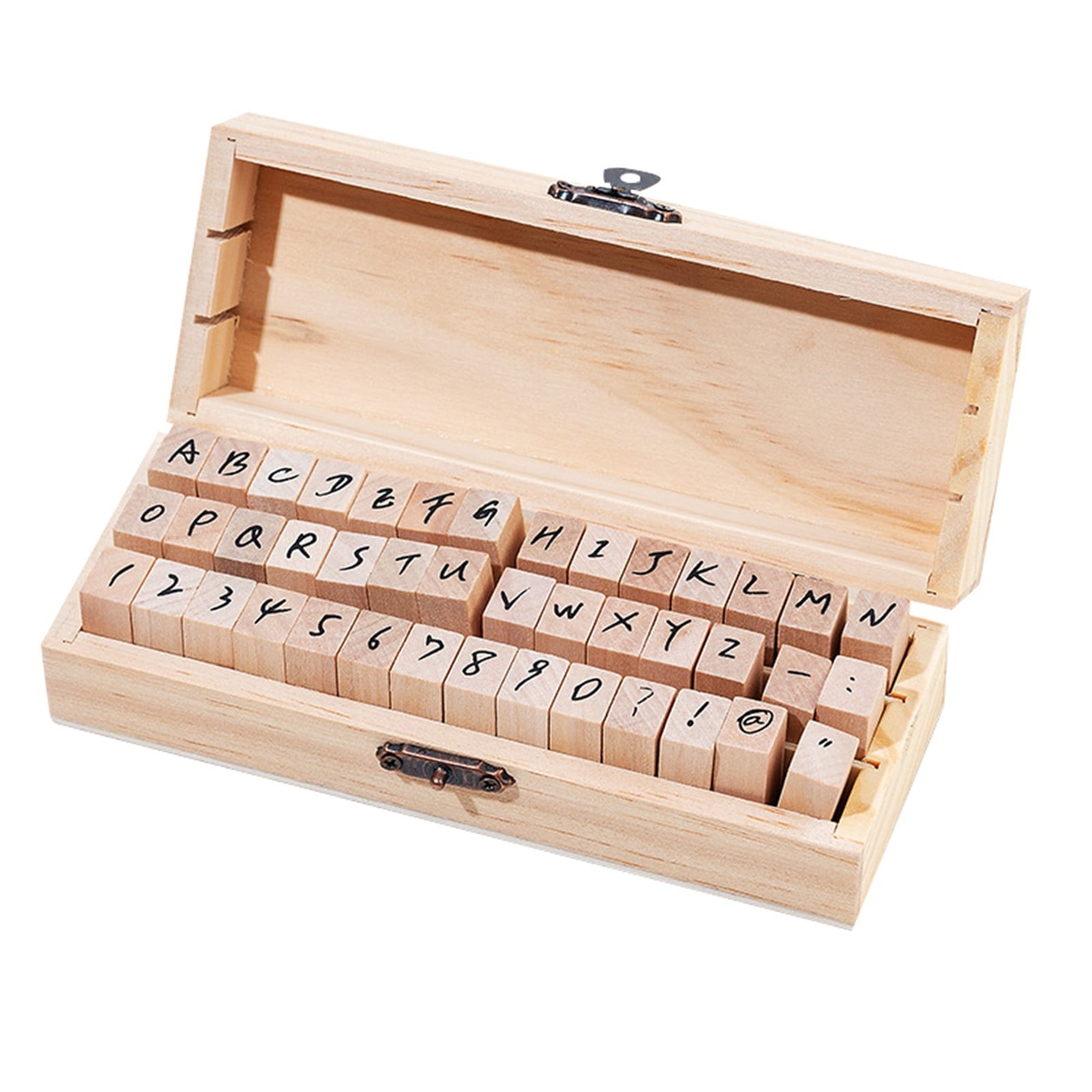 42-Piece English Retro Wooden Stamp Set with Cursive Uppercase Letters ...