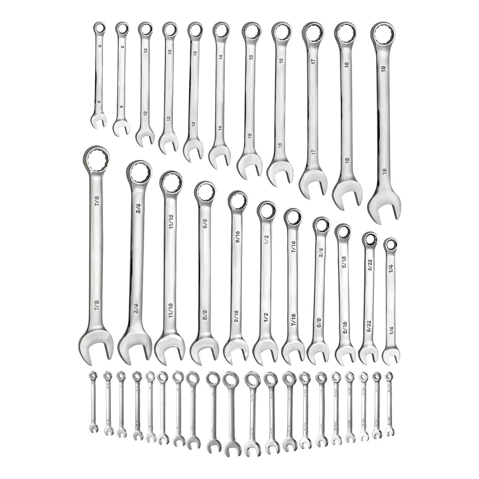 42-Piece SAE/Metric Wrench Set, 12-Point Box & 15° Open End, Carbon ...