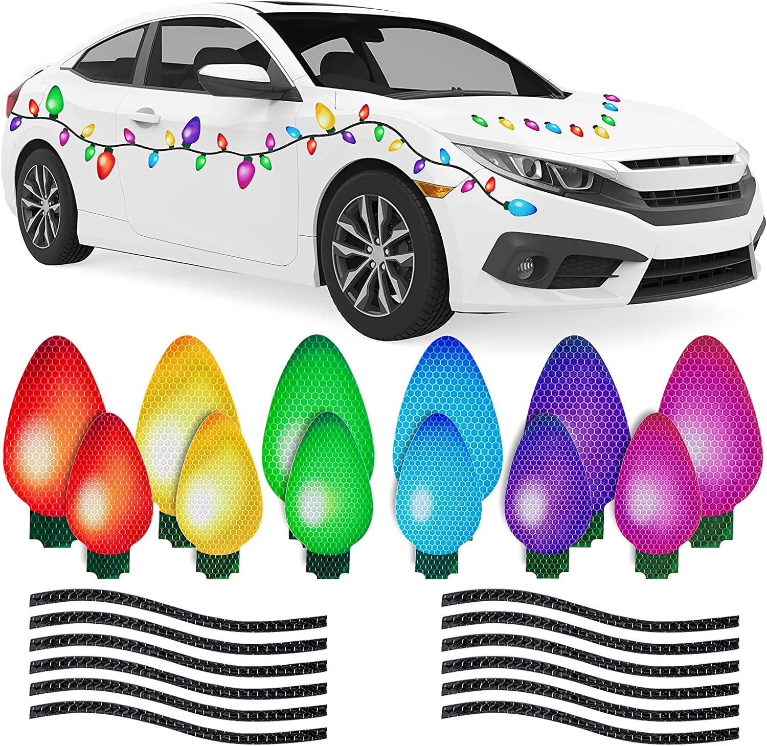 42 Pieces Christmas Car Refrigerator Decorations - 24 Reflective Bulb ...