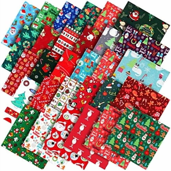 42 Pieces Christmas Fabric Bundles Sewing Quilting Santa Elk Snowflake ...