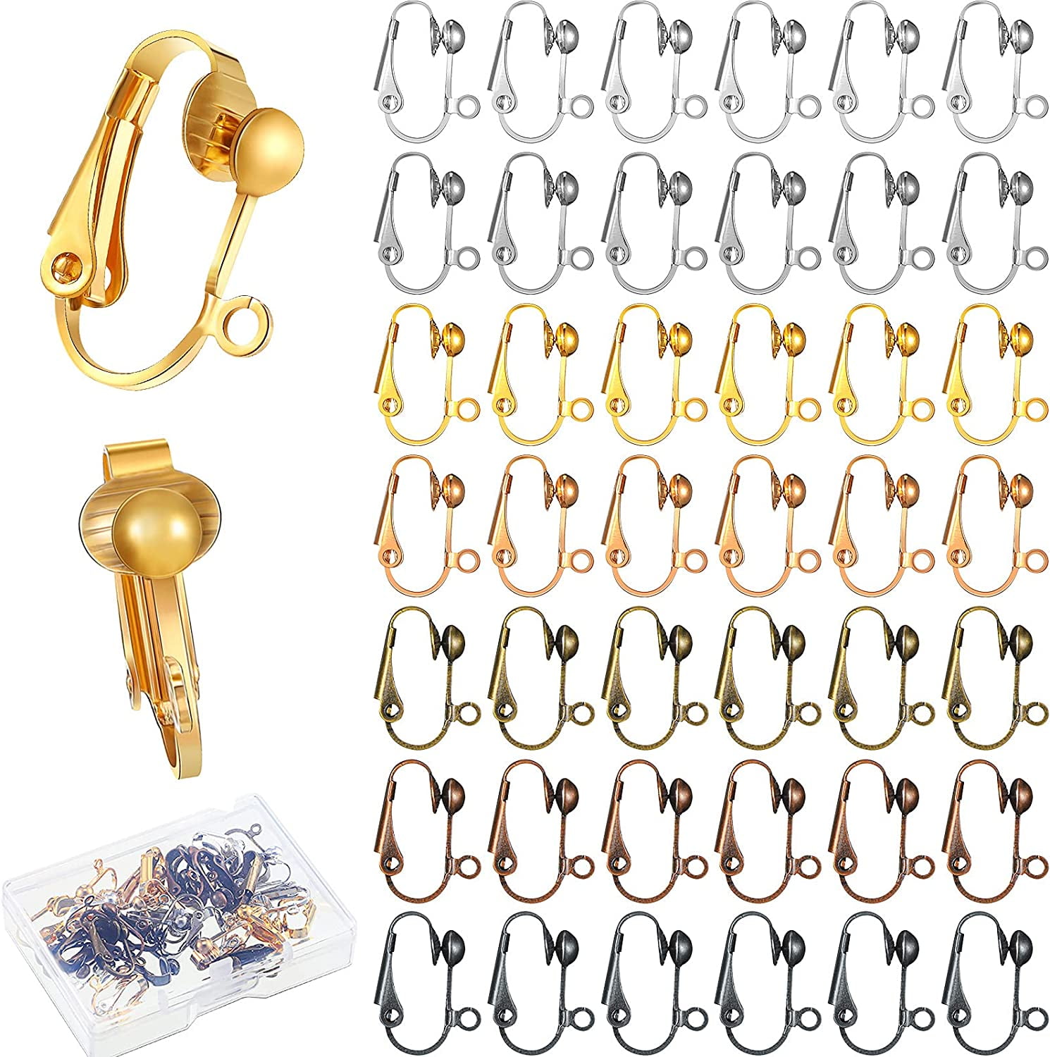 42 Pieces Clip-On Earring Converter with Easy Open Loop Brass Clip-On Earring Converter ...