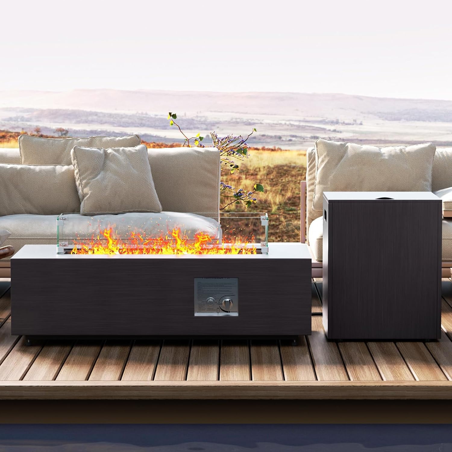 42” Propane Fire Pit Set, 2-Piece Outdoor Fire Pit Table 50,000 BTU ...