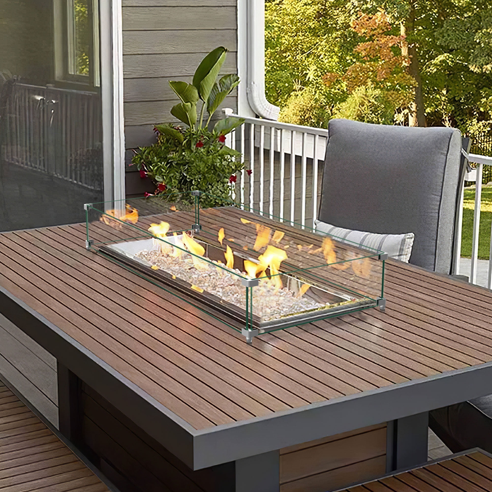 42" Rectangular Glass Fire Pit Flame Protector - Walmart.com