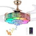 42" Retractable Ceiling Fan with Light and Bluetooth Speaker, RGB Color ...