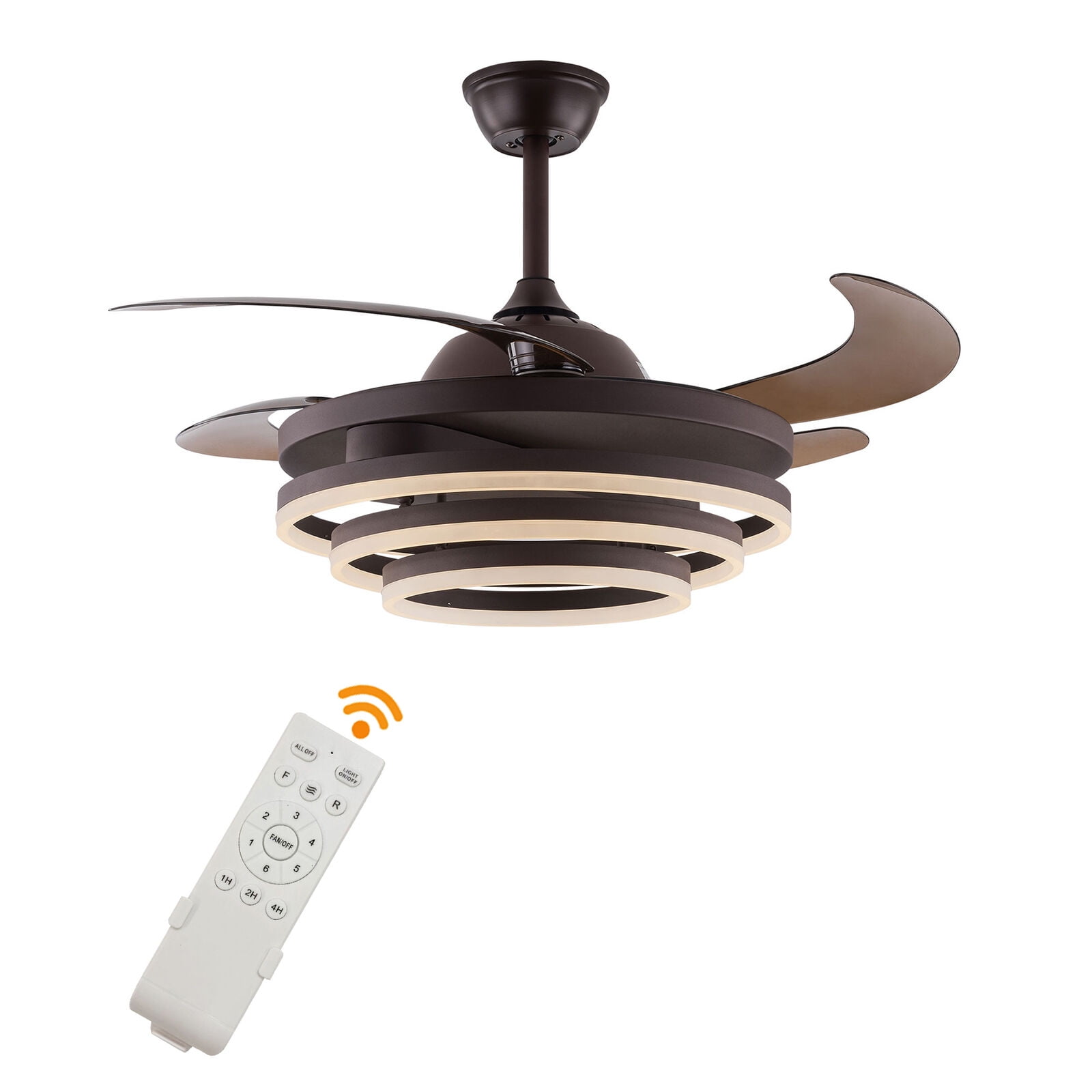 42" Retractable Ceiling Fan Light Invisible LED Chandelier Lamp ...
