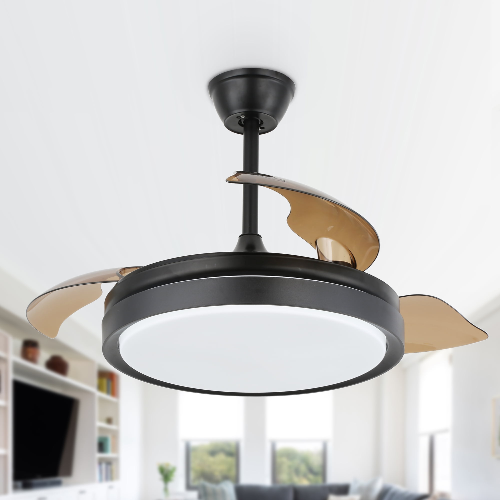 42" Retractable Ceiling Fan Reversible With Remote Control and Light ...