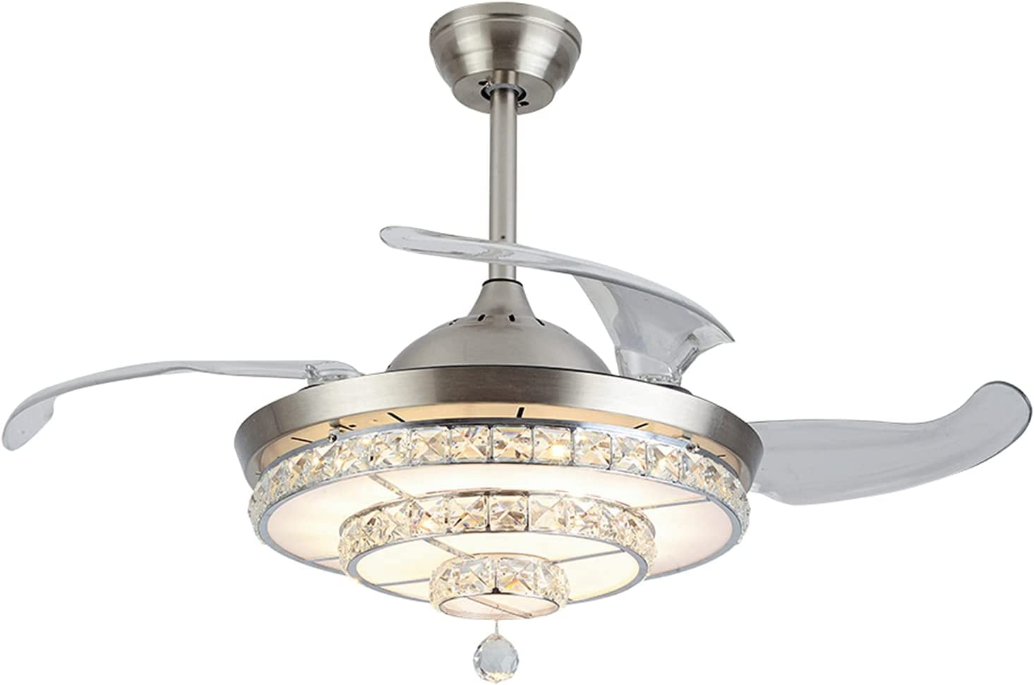 42” Retractable Crystal Ceiling Fan, 3 Light Change LED Silent Fan ...