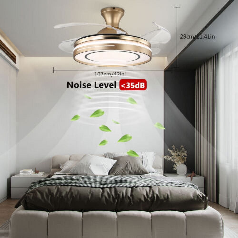 42" Retractable Modern LED Light Fixture Chandelier Lamp Ceiling Fan ...