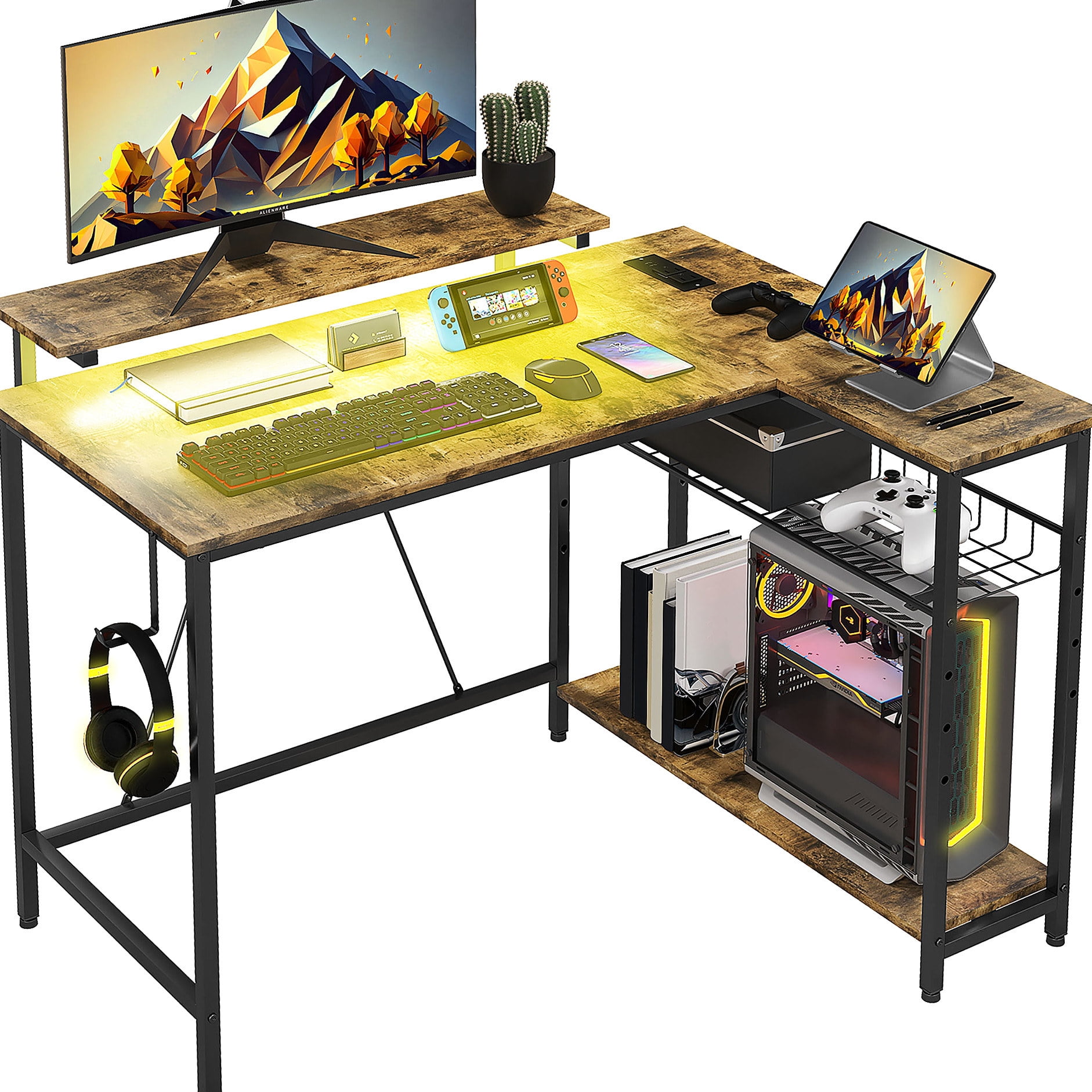 42" Reversible PC Desk | 20 Static LED Colors for Gaming Setup ...