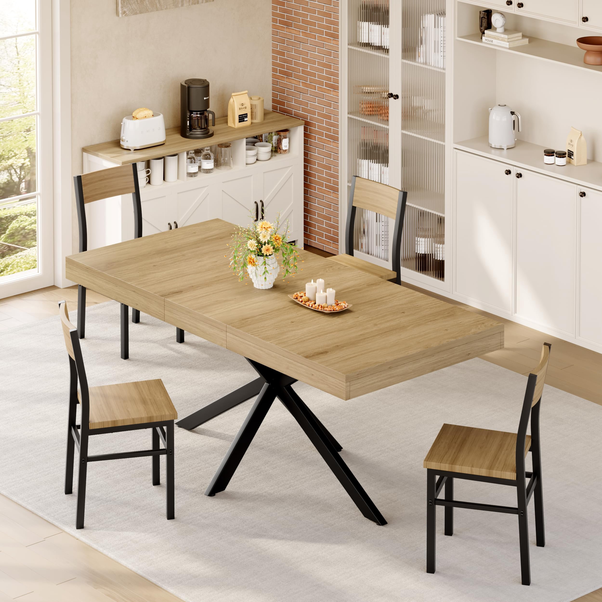 42" Round Dining Table for 4, Farmhouse Kitchen Table with Storage ...