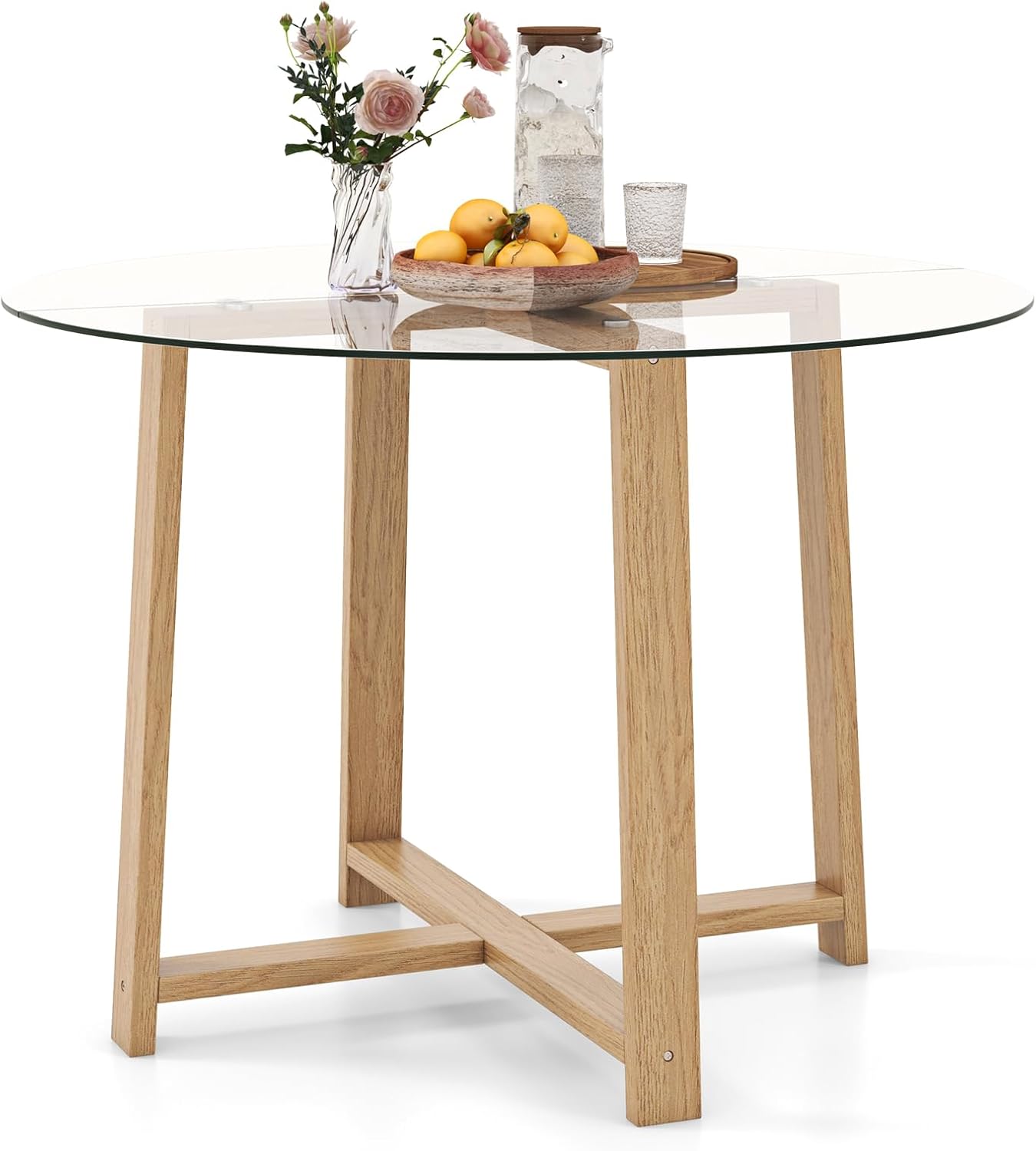 42” Round Dining Table for 4, Kitchen Table with 0.3” Tempered Glass ...