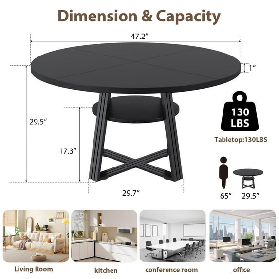 42" Round Dining Table for 4-6, Farmhouse Kitchen Table with Storage ...