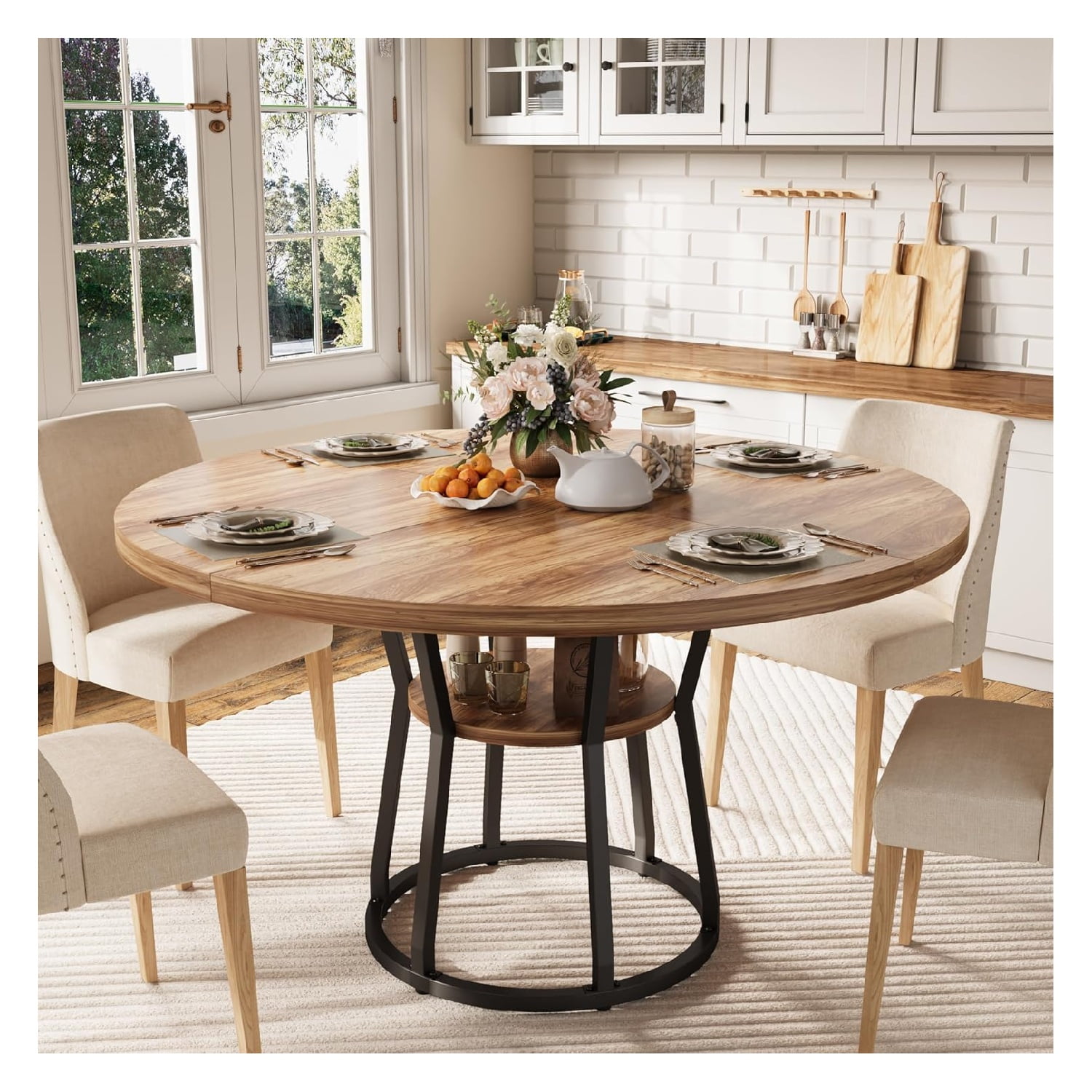42" Round Farmhouse Dining Table for 4-6 People - Rustic Wood Kitchen ...