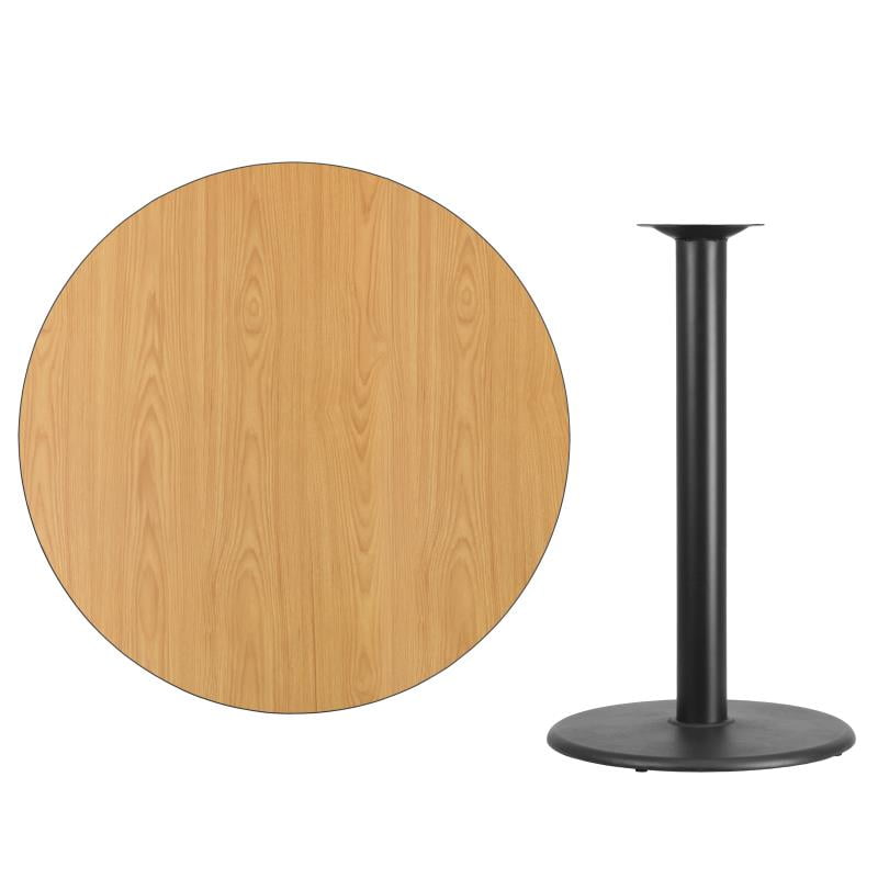 42" Round Natural Laminate Table Top With Bar Height Round Base - Bar ...