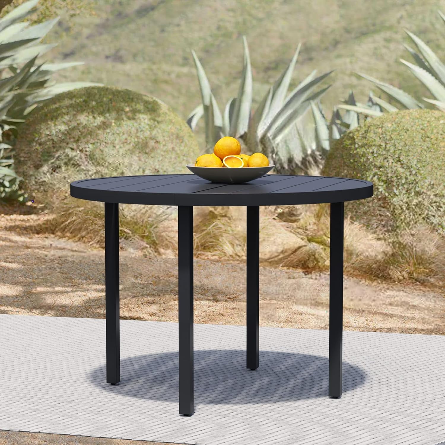 42" Round Outdoor Dining Table for 4, Metal Patio Dining Table with ...