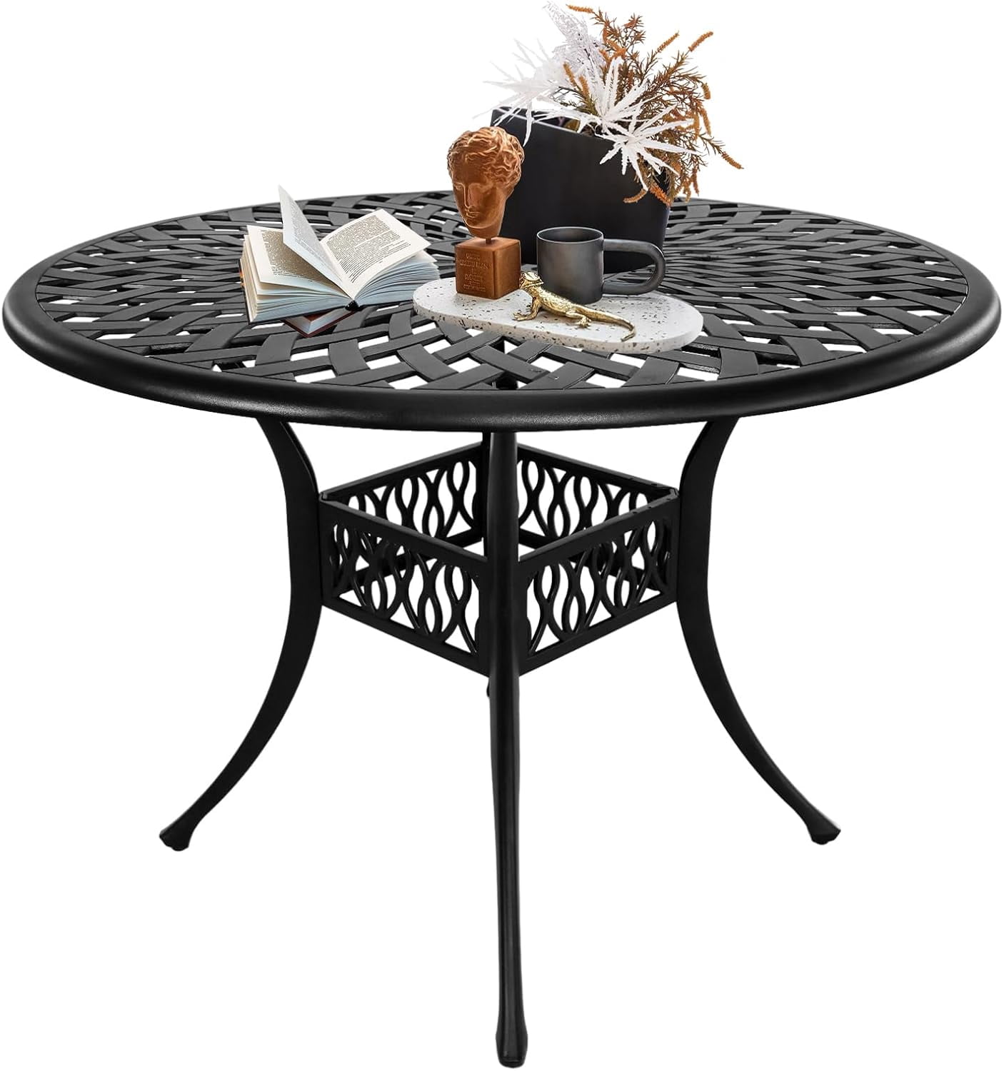 42“ Round Outdoor Table, All Weather Patio Table with Umbrella Hole ...