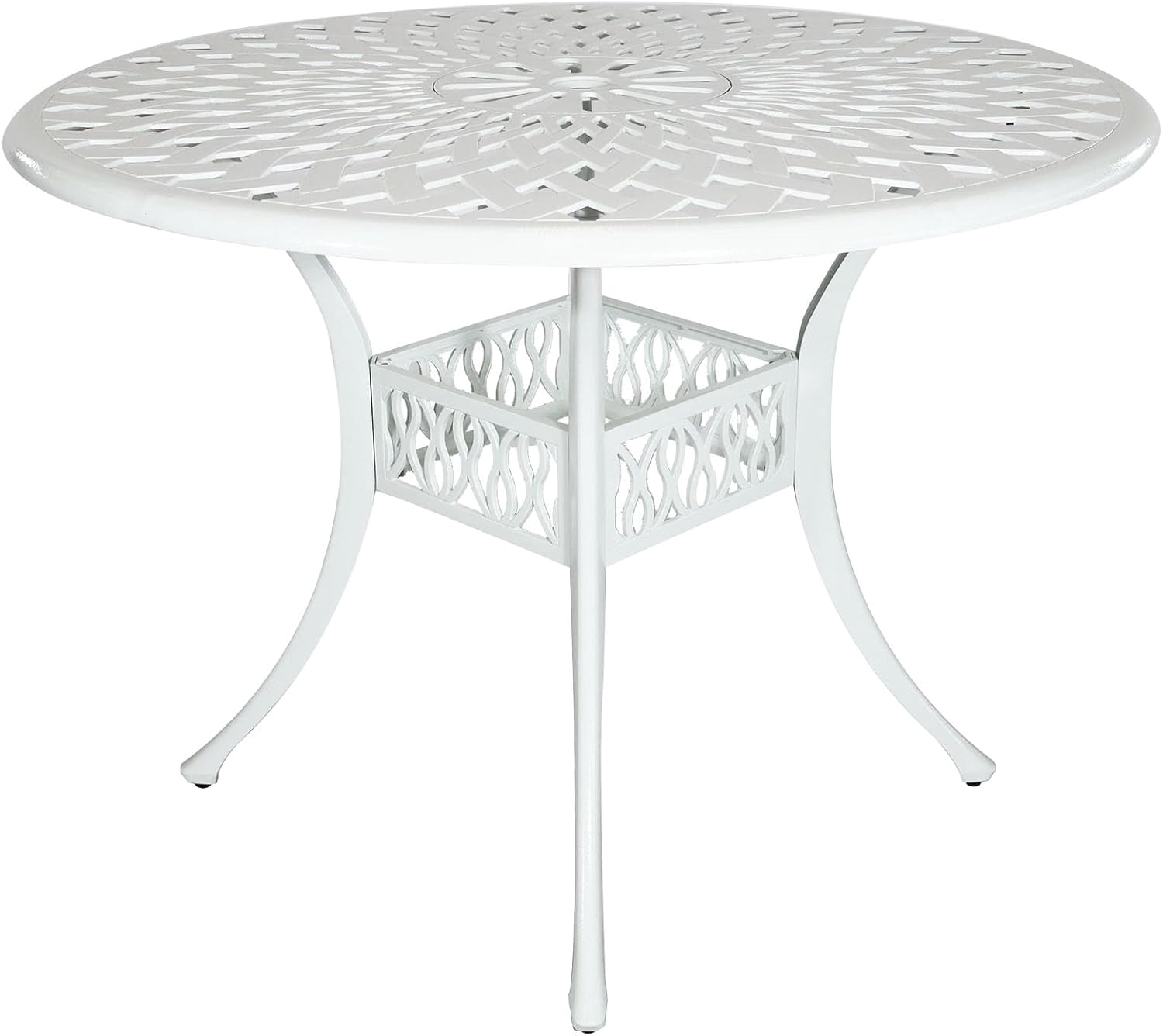 42" Round Patio Dining Table With Umbrella Hole, Cast Aluminum Bistro ...