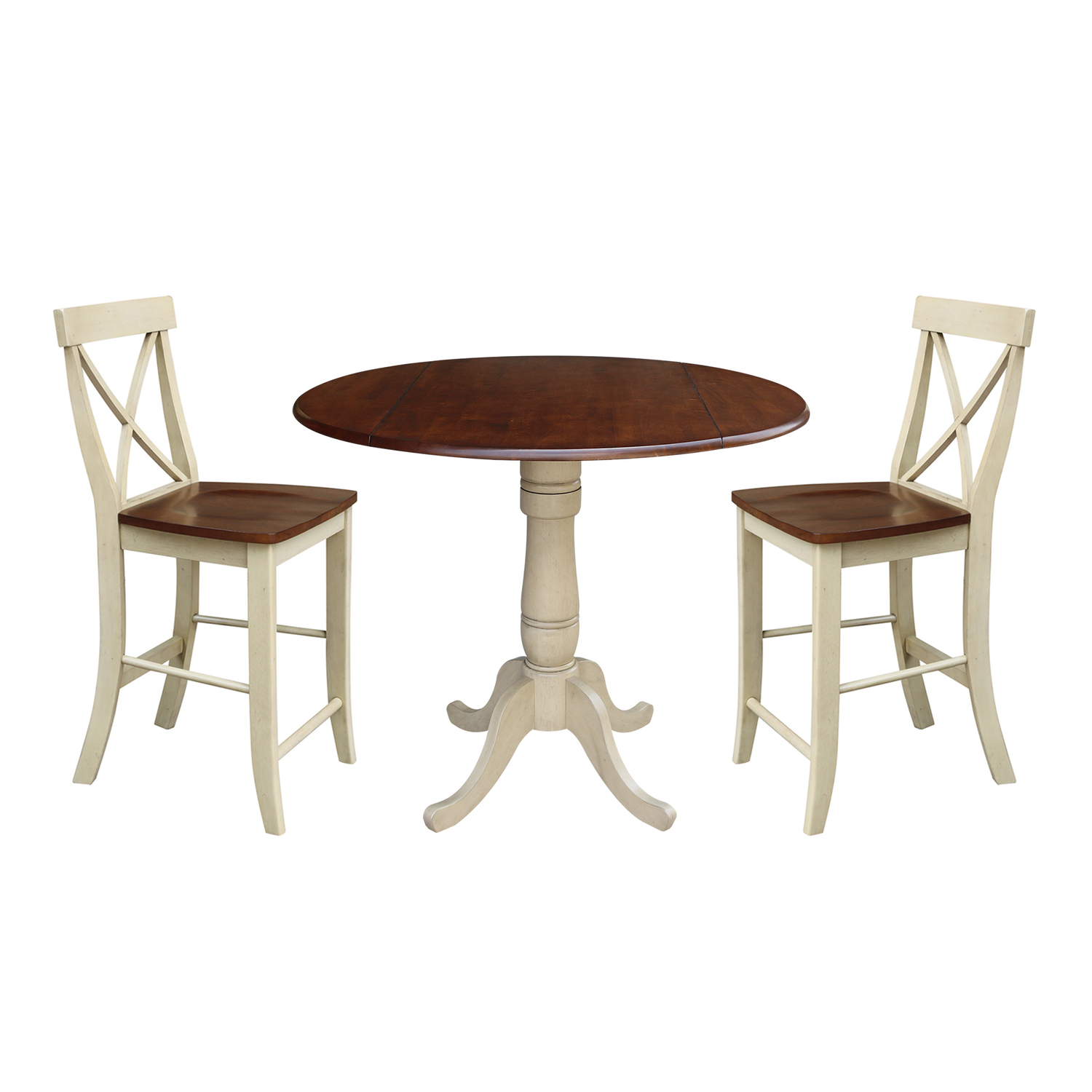 42" Round Pedestal Gathering Height Table with Two Counter Height ...