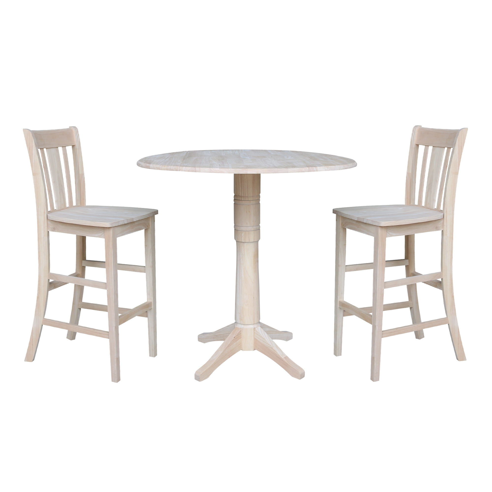 42" Round Solid Wood Bar Height Table with Two Stools -Unfinished ...