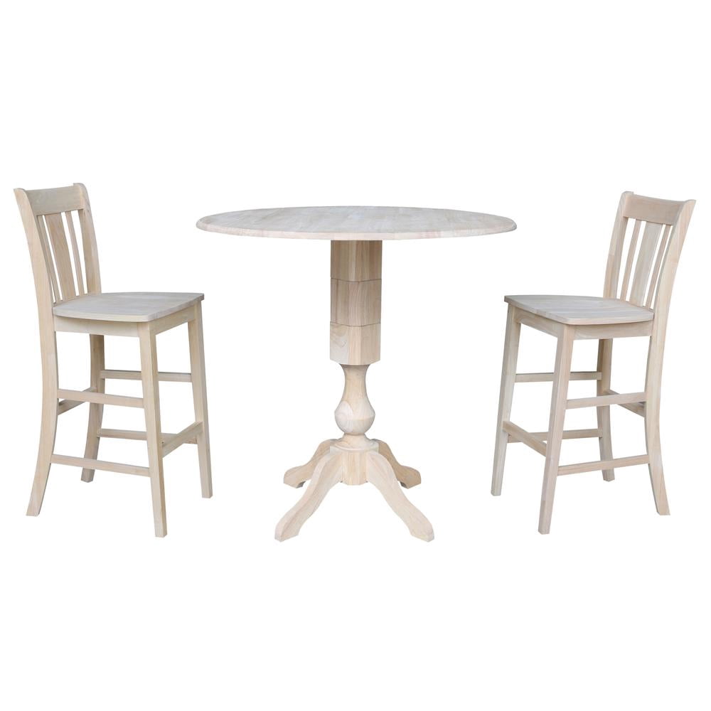 42" Round Solid Wood Bar Height Table with Two Stools -Unfinished ...