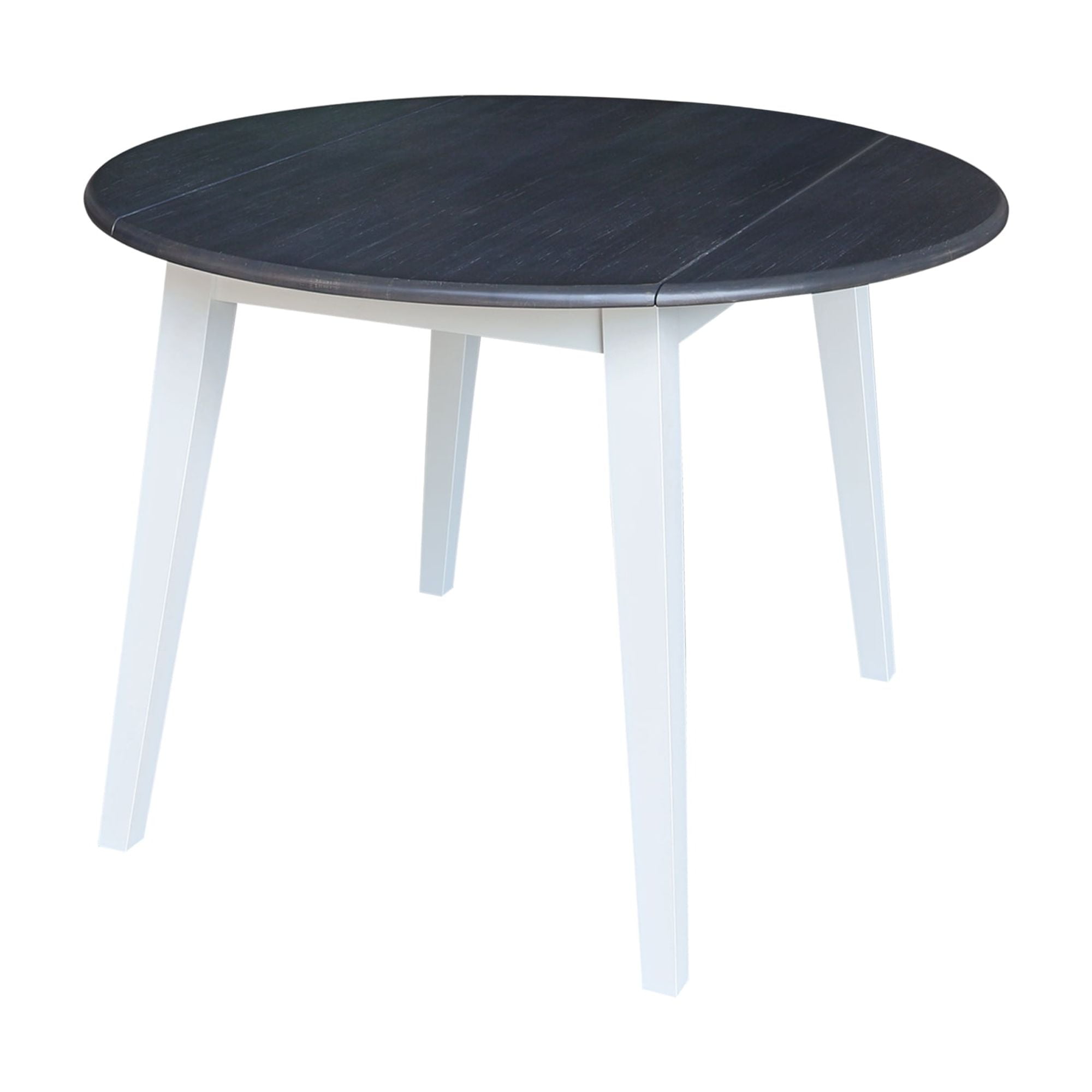 42" Round Solid Wood Dual Drop Leaf Table in White and Heather Gray ...
