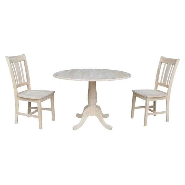 42" Round Solid Wood Table with Two Chairs -Unfinished - Walmart.com