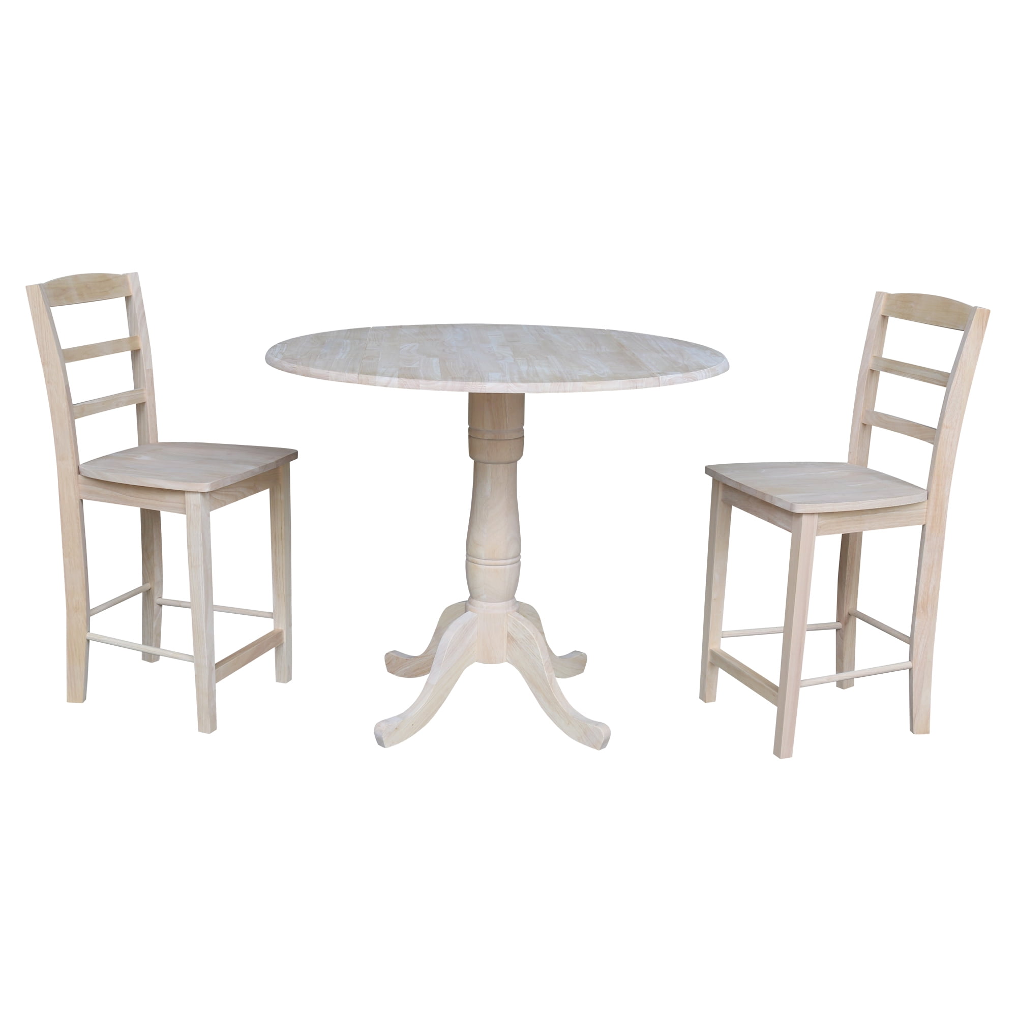 42" Round Wood Gathering Height Table with Two Counter Height Stools ...