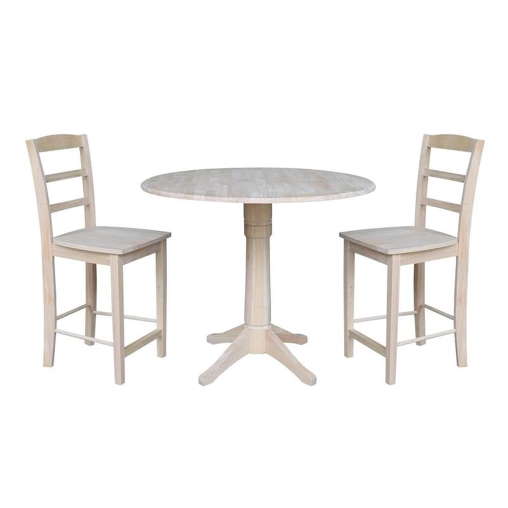 42" Round Wood Gathering Height Table with Two Counter Height Stools ...