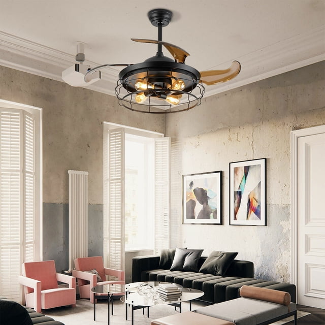 42'' Rustic Ceiling Fan Light&Remote Control Chandelier Retractable ...