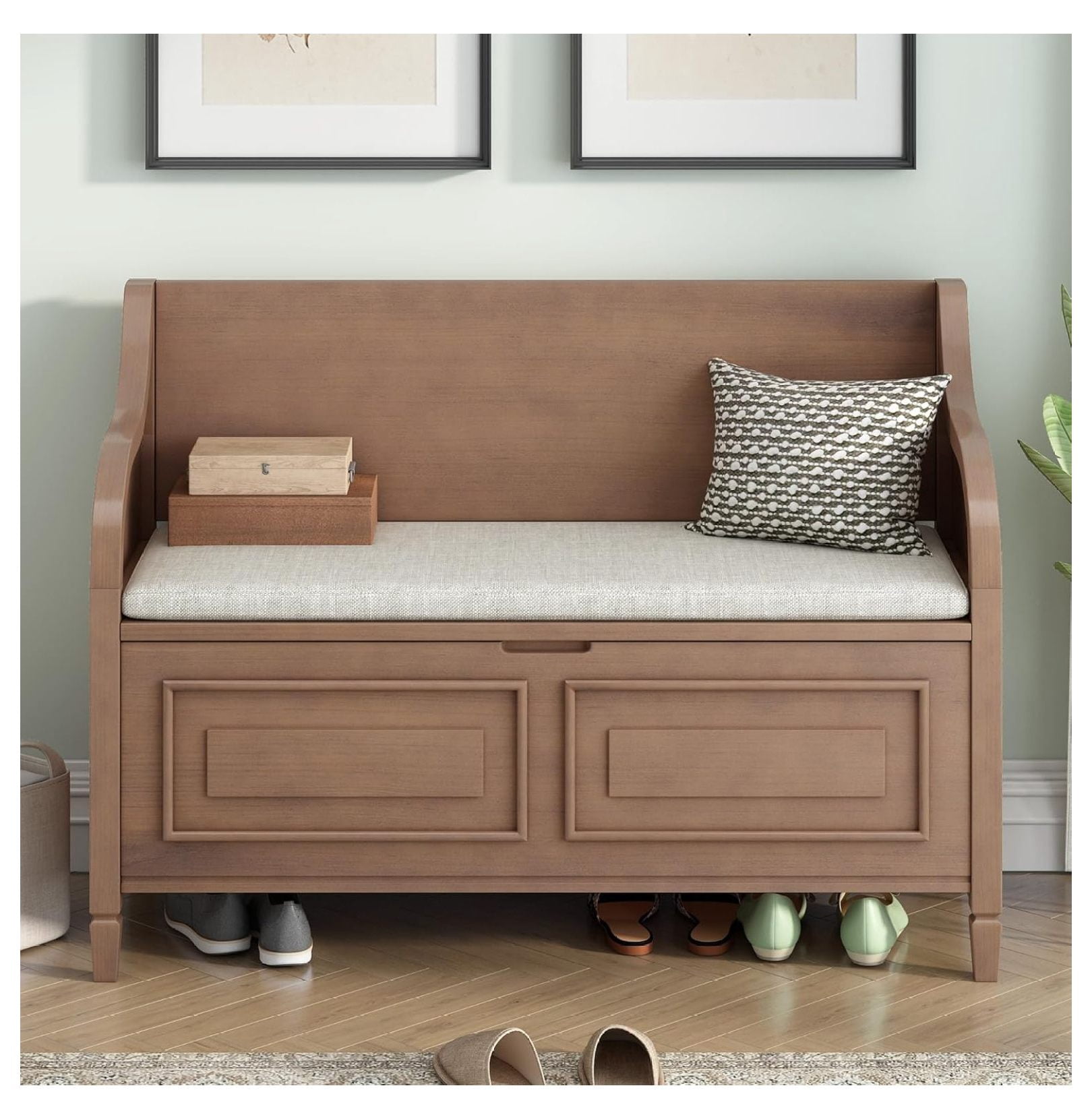 42" Rustic Multifunctional Storage Bench Entryway Bench with Safety ...