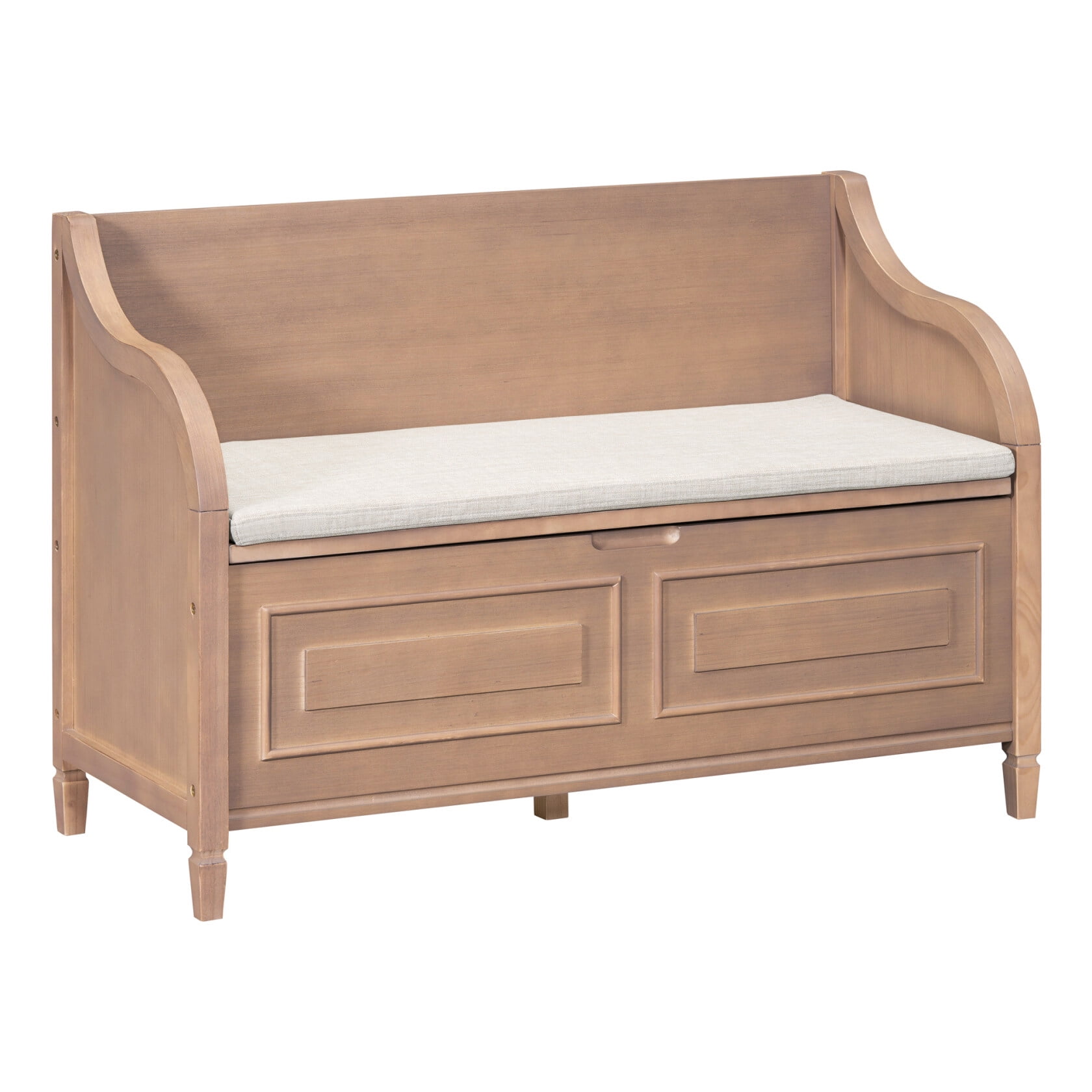 42" Rustic Style Storage Bench, Solid Wood Entryway Bench with Safety ...