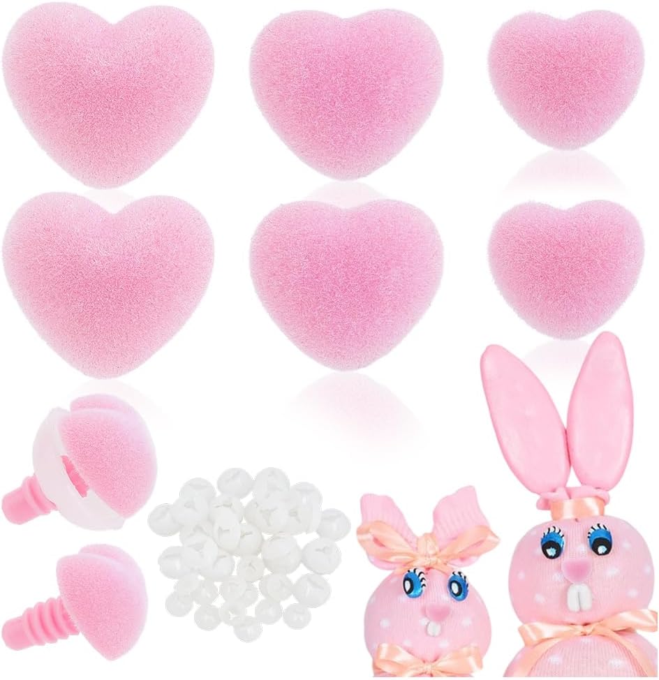 42 Sets Flocking Safety Noses 3 Sizes Pink Heart Noses Crafts Animal ...