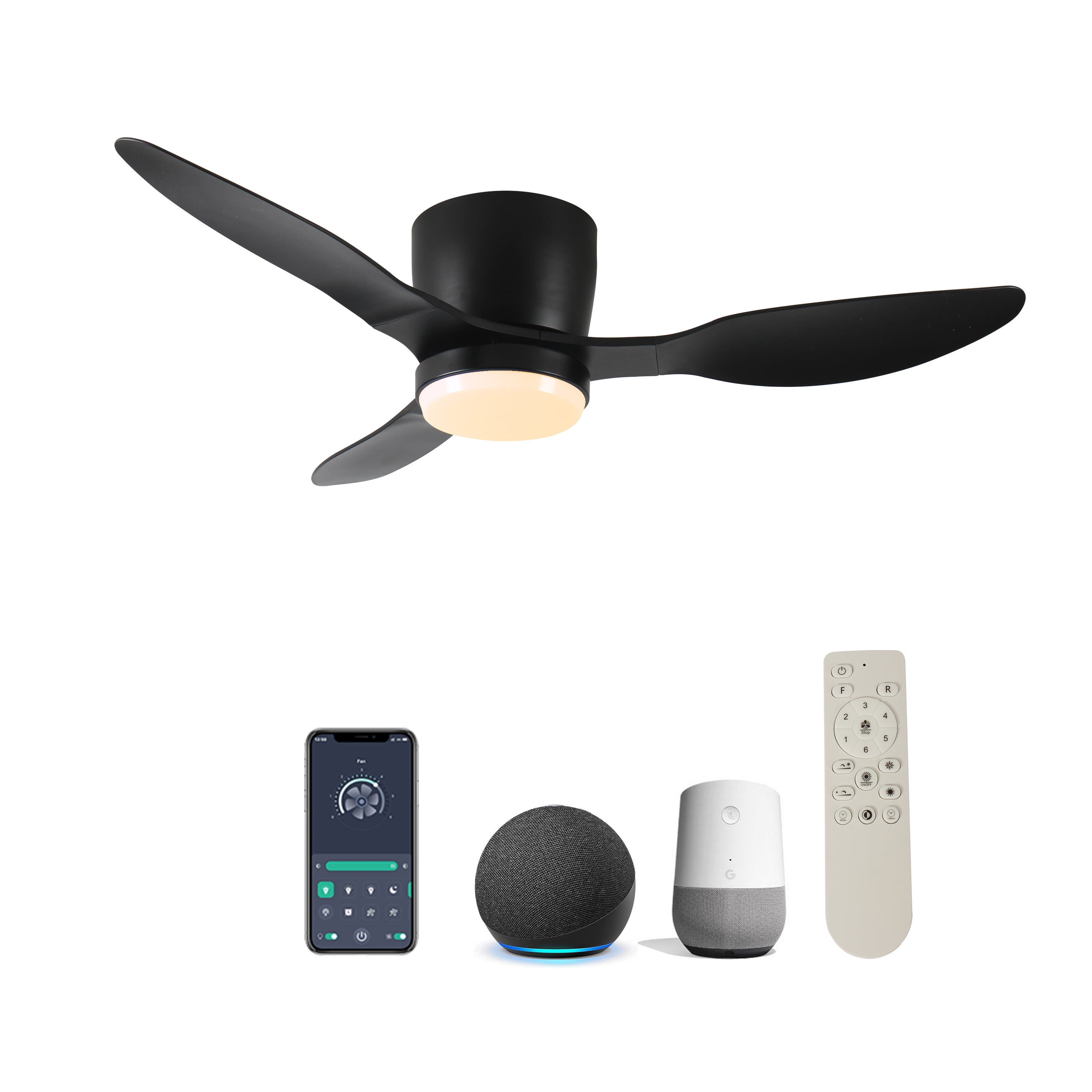 42" Smart Flush Mount Ceiling Fans with Lights Remote,Quiet Dc Motor ...