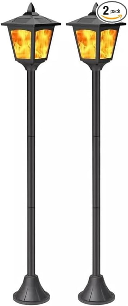 42" Solar Flame Lamp Post Light with 3D Flickering Fire Effect, IP65 ...