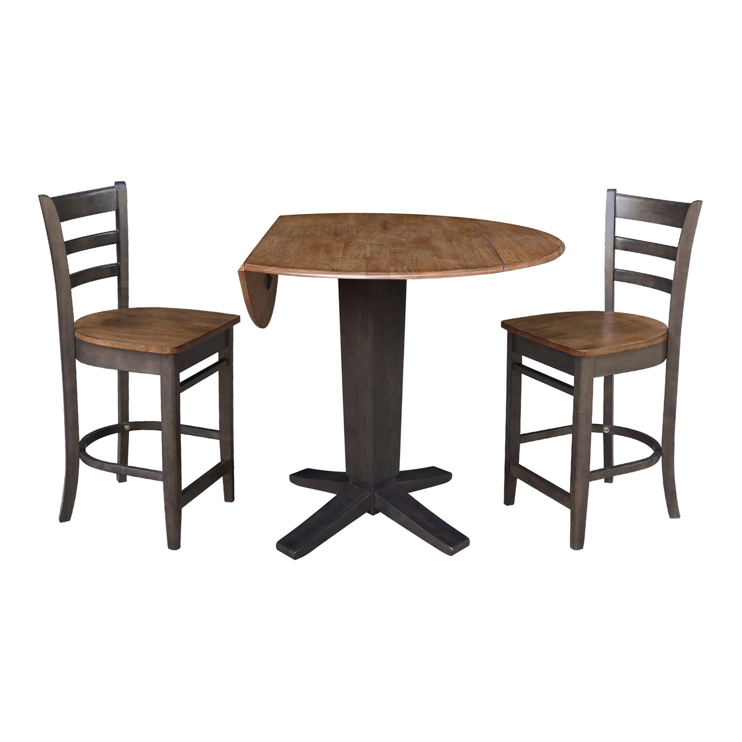 42" Solid Wood Dual Drop Leaf Table with 2 Counter Height Stools ...