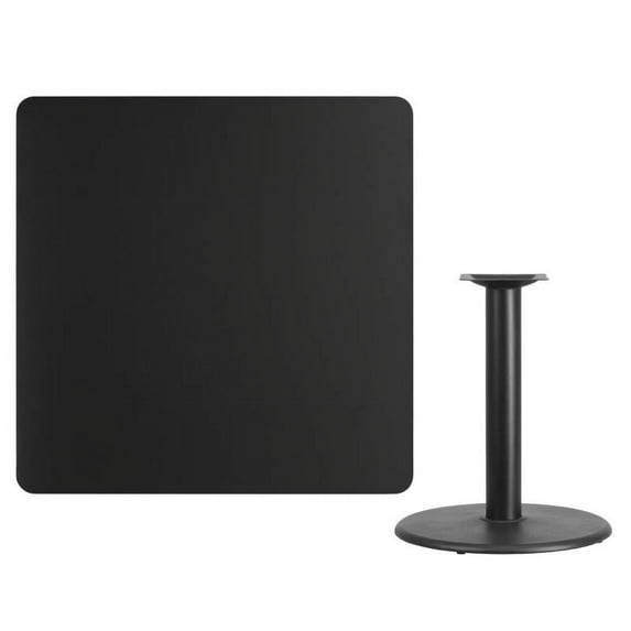 42" Square Black Laminate Table Top With Table Height Round Base ...