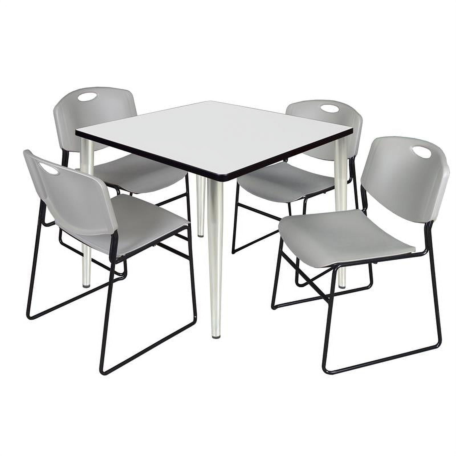 42" Square Breakroom Table- White Top- Chrome Base & 4 Zeng Stack Chairs- Grey - Walmart.com