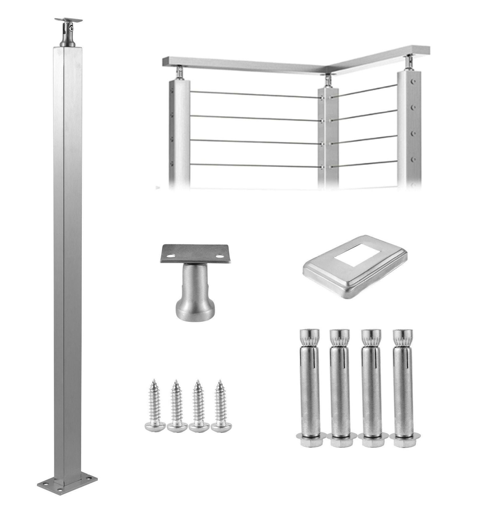 42" Stainless Steel Cable Railing Post, Level Deck & Stair, Wire ...