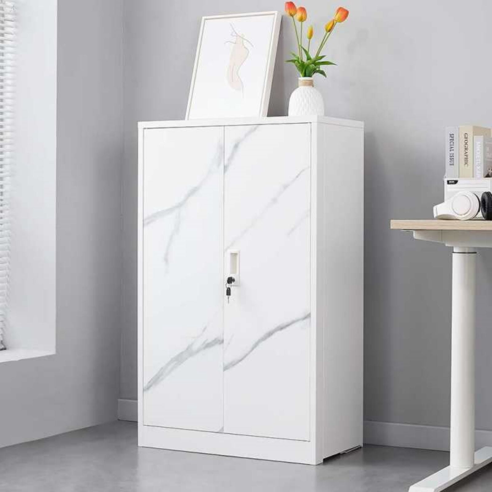 42" Storage Cabinet with Adjustable Shelf and Double Locking Doors ...