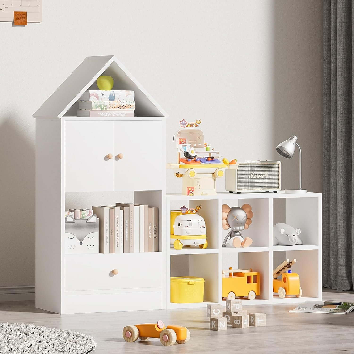 42" Tall Bookcase Children's Bookshelf, Single House-Shaped Bookshelf ...