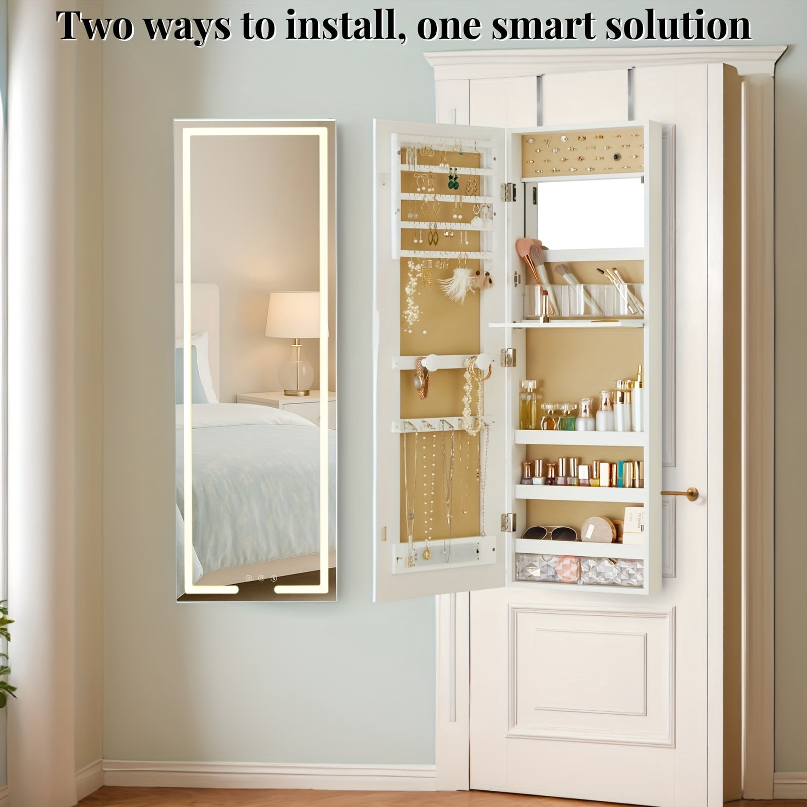 42" Tall Full Length Mirror with Storage, Wall-Mounted & Door-Hanging ...