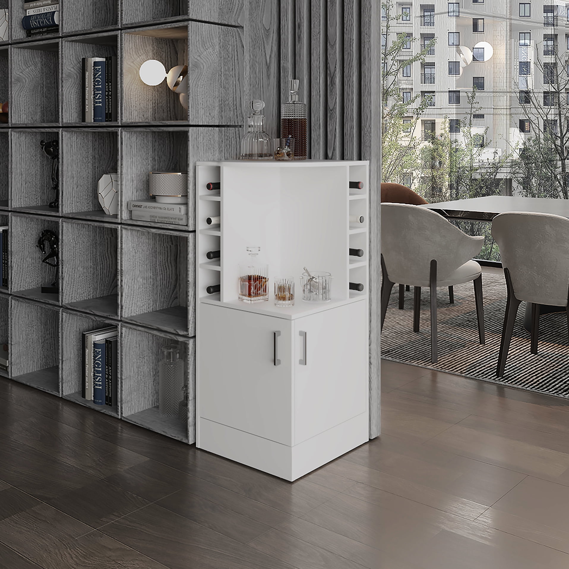 42" Tall White Corner Cabinet For Bar With 8 Liquor Bottle And Double ...