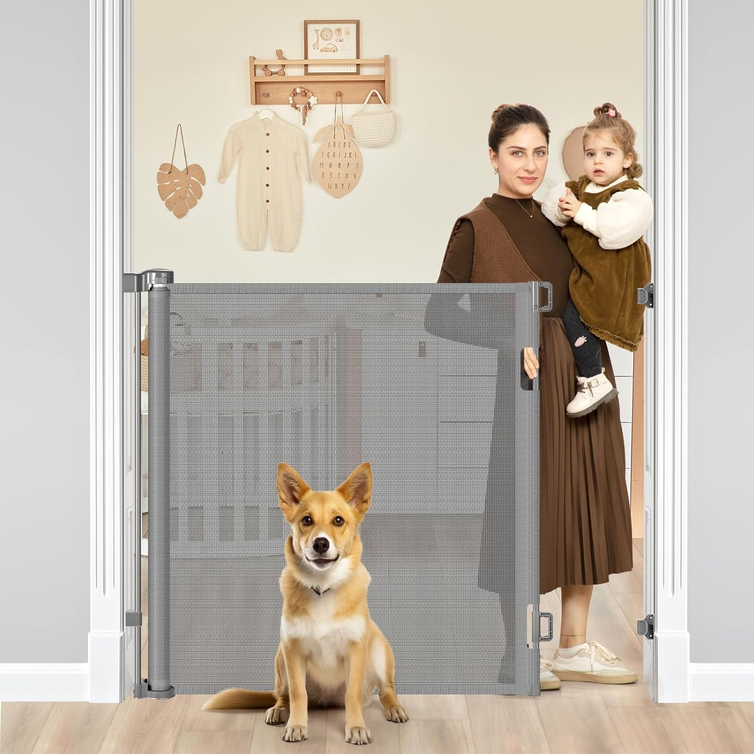42" Tall X 60" Wide Retractable Pet Gates for Doorways Extra Tall Baby ...
