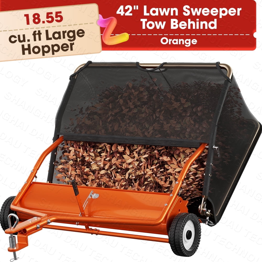 42" Tow Behind Lawn Sweeper Leaf Collector Sweeper for Lawn 18.55 Cu FT ...