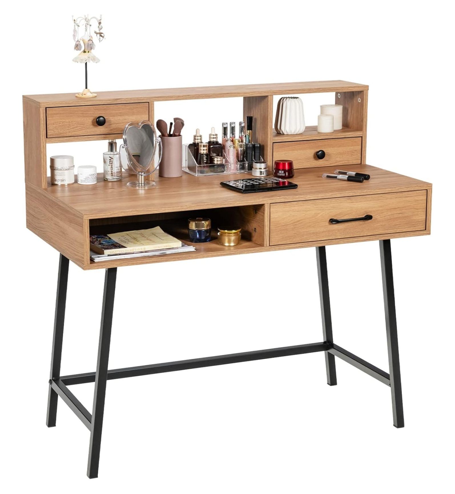 42'' Vanity Table with Large Drawer, 2 Small Drawers, Desktop Shelf ...