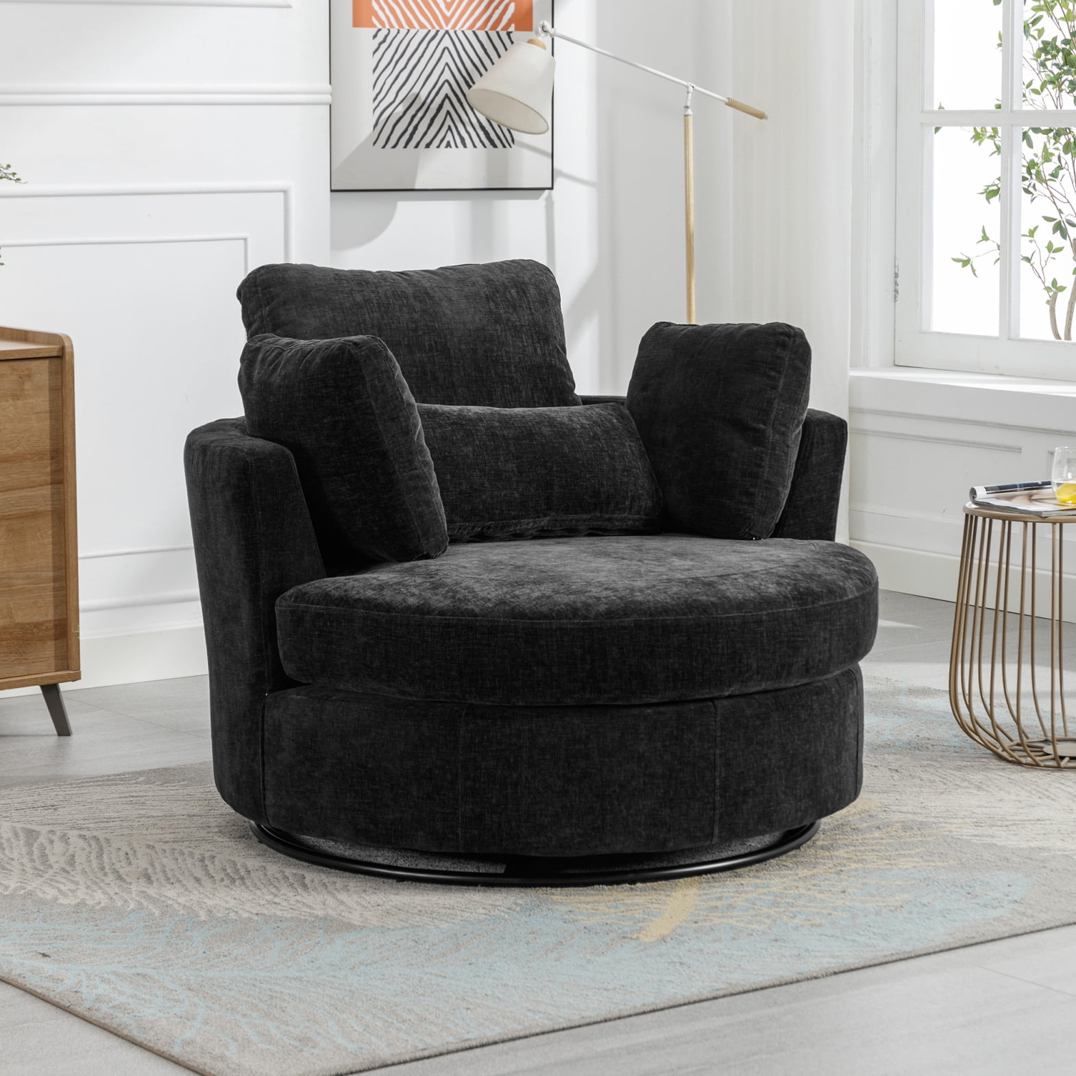 42"W Oversized Swivel Accent Chair, 360 Degree Rotating Lounge Chair ...