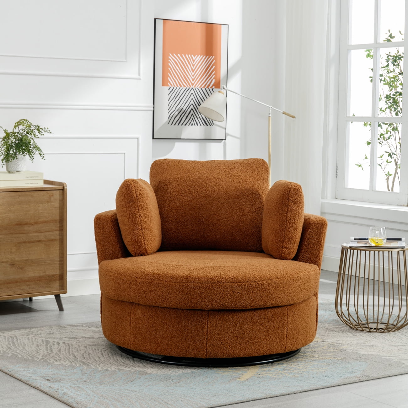 42"W Swivel Accent Chair with 3 Futon Pillows, Cuddle Swivel Barrel ...