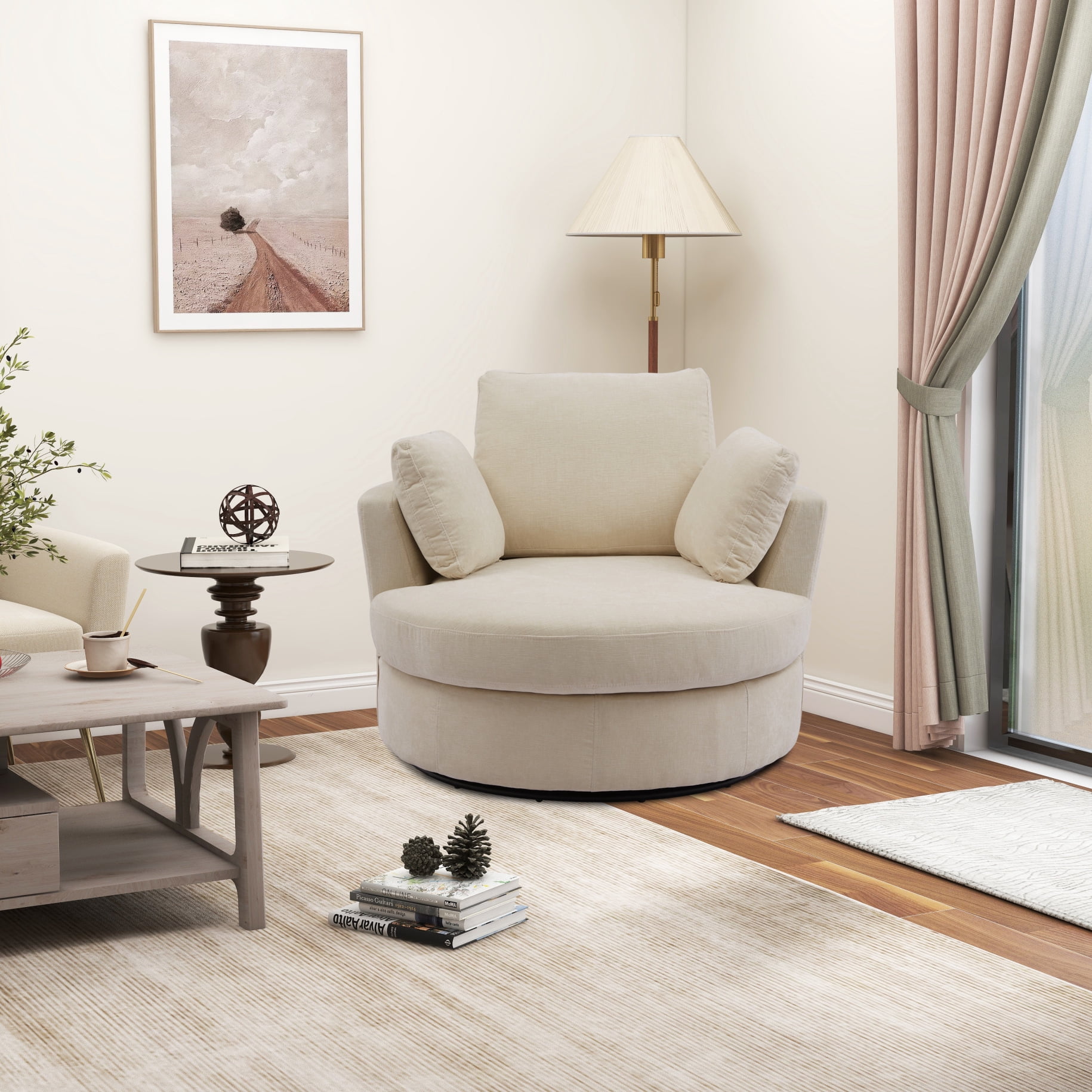 42"W Swivel Accent Chair with 3 Futon Pillows, Cuddle Swivel Barrel ...